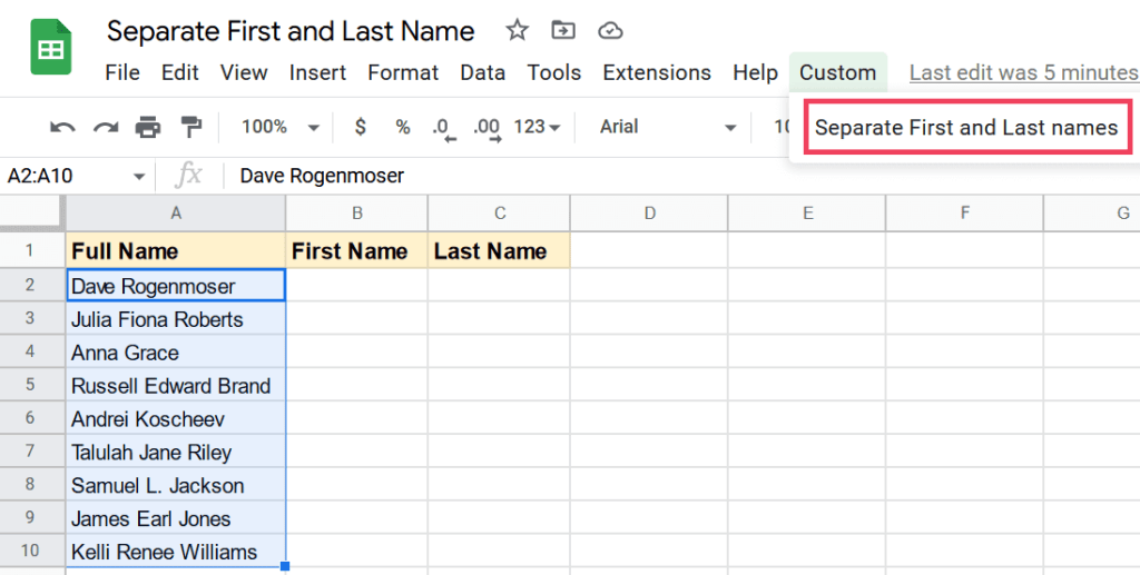 4 Easy Ways to Separate First and Last Names in Google Sheets ...